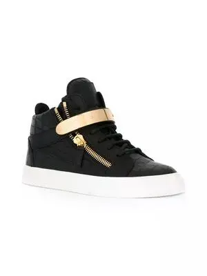 GIUSEPPE ZANOTTI Calf Leather Side Zip Hi-top Sneakers - Black