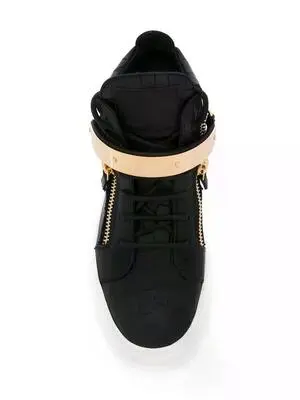 GIUSEPPE ZANOTTI Calf Leather Side Zip Hi-top Sneakers - Black