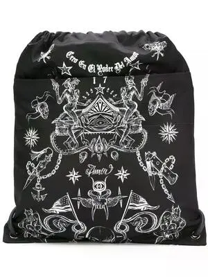 Givenchy Tattoo Print Drawstring Backpack - Black
