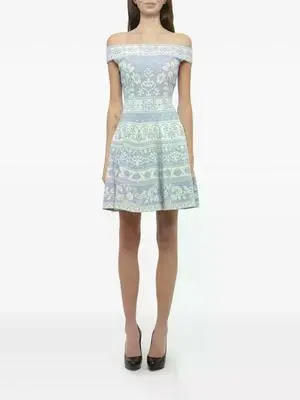 Alexander McQueen Floral Jacquard Mini Dress - Blue