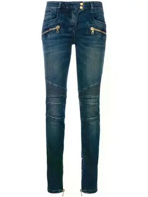 Balmain Stonewashed Denim Biker Jeans