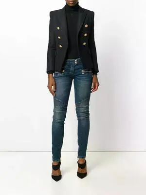 Balmain Stonewashed Denim Biker Jeans