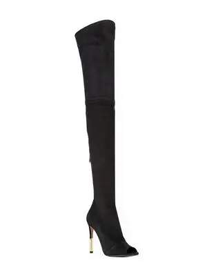 Balmain Suede Open-toe Stiletto Knee Boots
