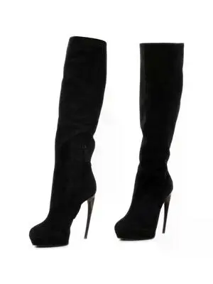 Alexander McQueen Horn Heel Suede And Leather Boots