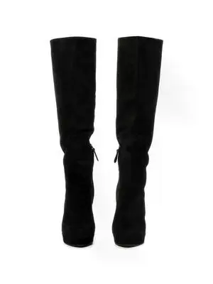 Alexander McQueen Horn Heel Suede And Leather Boots