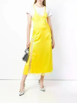 Off-White Lace Trim Midi Dress