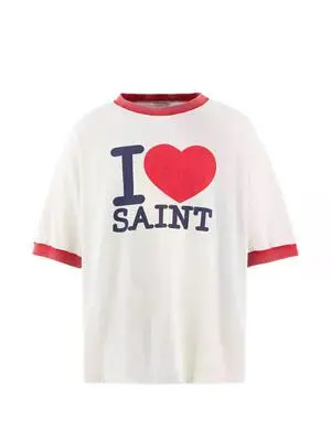 SAINT MXXXXXX Graphic-print Ringer T-shirt - Neutrals