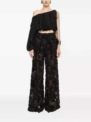 NISSA Embroidered Wide-leg Trousers - Black