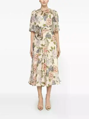 NISSA Floral Print Silk Dress