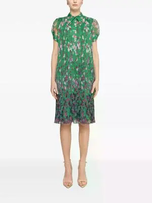 NISSA Floral Print Pleated Midi Dress - Green