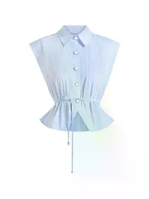 Manière De Voir Sleeveless Tie Waist Cropped Shirt - Blue