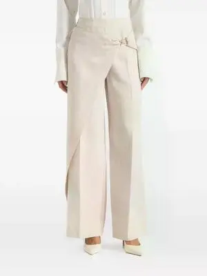 Manière De Voir Green Wrap Tailored Trousers With Gold Hardware - Neutrals