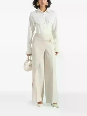 Manière De Voir Green Wrap Tailored Trousers With Gold Hardware