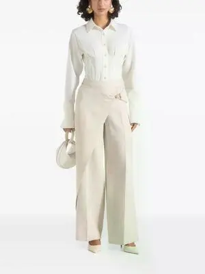 Manière De Voir Green Wrap Tailored Trousers With Gold Hardware - Neutrals