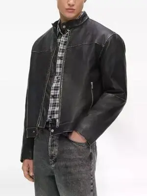 Karl Lagerfeld Distressed Slogan Print Zip-up Jacket