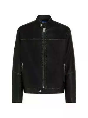 Karl Lagerfeld Distressed Slogan Print Zip-up Jacket - Black