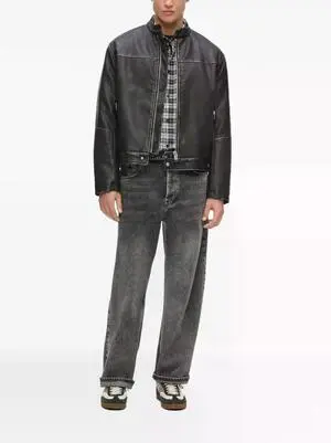 Karl Lagerfeld Distressed Slogan Print Zip-up Jacket