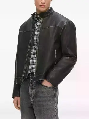 Karl Lagerfeld Distressed Slogan Print Zip-up Jacket