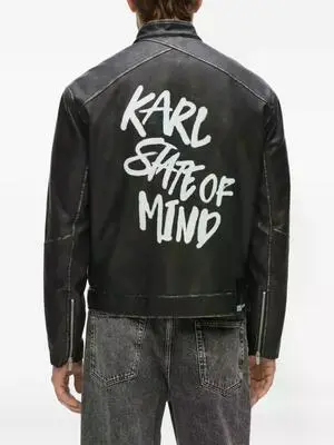 Karl Lagerfeld Distressed Slogan Print Zip-up Jacket