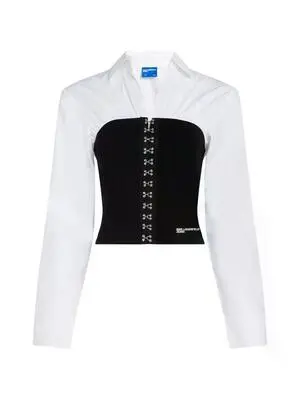 Karl Lagerfeld Cropped Hook-and-eye Poplin Blouse