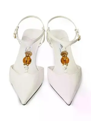 JIMMY CHOO Lauri 50 Nappa Leather Slingback Pumps With Resin Beads - White