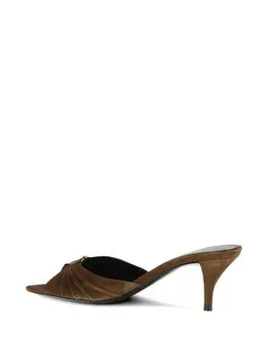 Saint Laurent Ruched Leather Mules - Brown