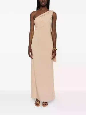 CARLA G. Beige Pleated Maxi Dress