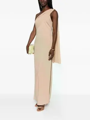 CARLA G. Beige Pleated Maxi Dress