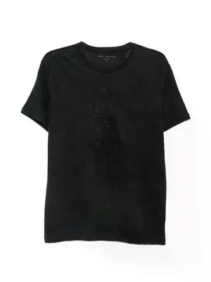 John Varvatos Floral-embroidered Crew-neck T-shirt - Black