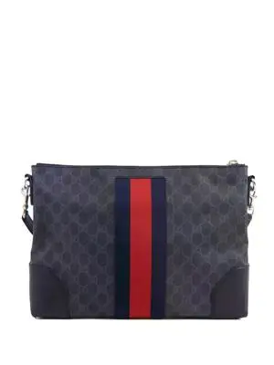 Gucci Gg Supreme Canvas Crossbody Bag With Web Stripe - Grey
