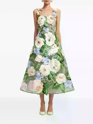 LEO LIN Beatrice Floral-embroidered Dress - Green
