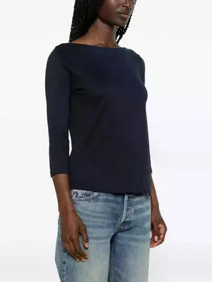 PUROTATTO Boat Neck Three-quarter Sleeve Top - Blue