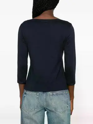PUROTATTO Boat Neck Three-quarter Sleeve Top - Blue