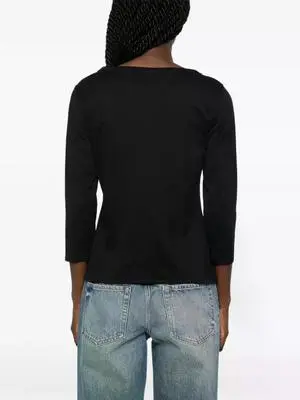 PUROTATTO Boat-neck Three-quarter Sleeve Top - Black