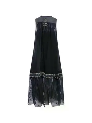 HUI HUI Lavanda Floral-patch Frayed-trim Midi Dress