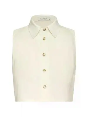 HEVRON Katja Cropped Sleeveless Shirt - Neutrals