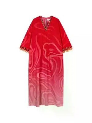 Emilio Pucci Embellished Cotton Poplin Kaftan - Red