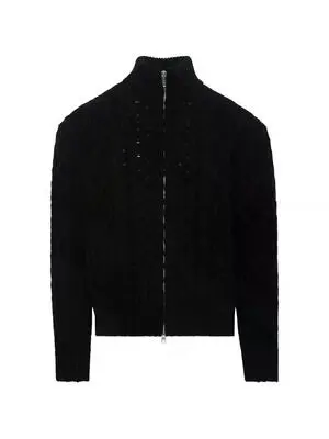 VOWELS Cable-knit Zip-up Sweater - Black