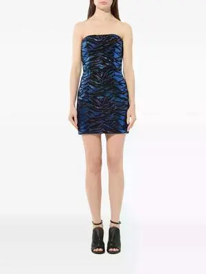 Balmain Tiger Print Strapless Mini Dress - Blue