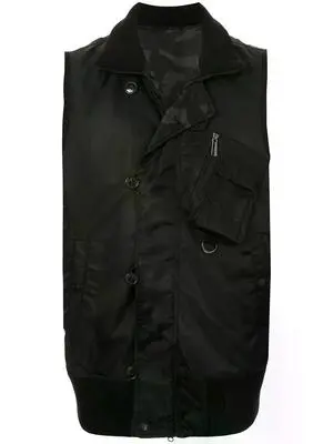 PORTS V Sleeveless Collared Jacket - Black