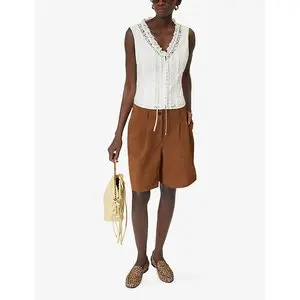 The Kooples Sleeveless V-neck Cotton Top With Lace Trim