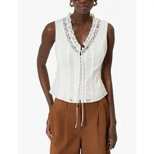 The Kooples Sleeveless V-neck Cotton Top With Lace Trim