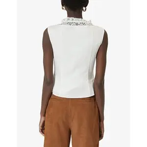 The Kooples Sleeveless V-neck Cotton Top With Lace Trim
