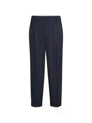 Brunello Cucinelli Brunello Cucinelli Virgin Wool Chalk Stripe Double Pleat Trousers Blue
