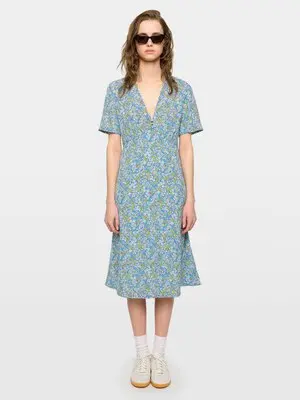 Zadig&Voltaire Midi Dress With V-neck And Short Sleeves - Pear