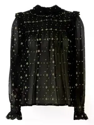 Saint Laurent Embroidered Crepe Blouse - Black