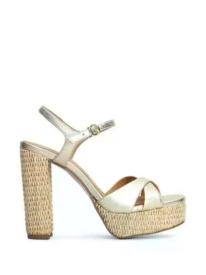 PEDRO MIRALLES Metallic Raffia Platform Sandals - Silver