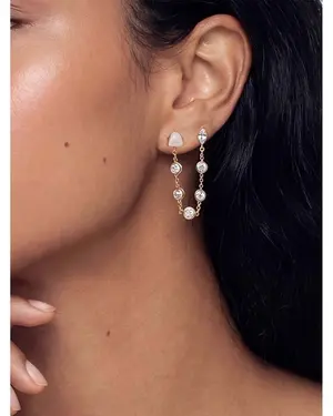 Ettika Gemlite Chain Double Piercing Earrings - Bone