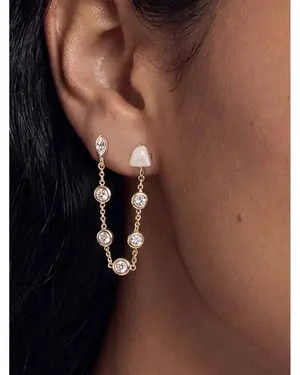 Ettika Gemlite Chain Double Piercing Earrings - Bone