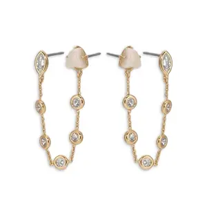 Ettika Gemlite Chain Double Piercing Earrings - Bone